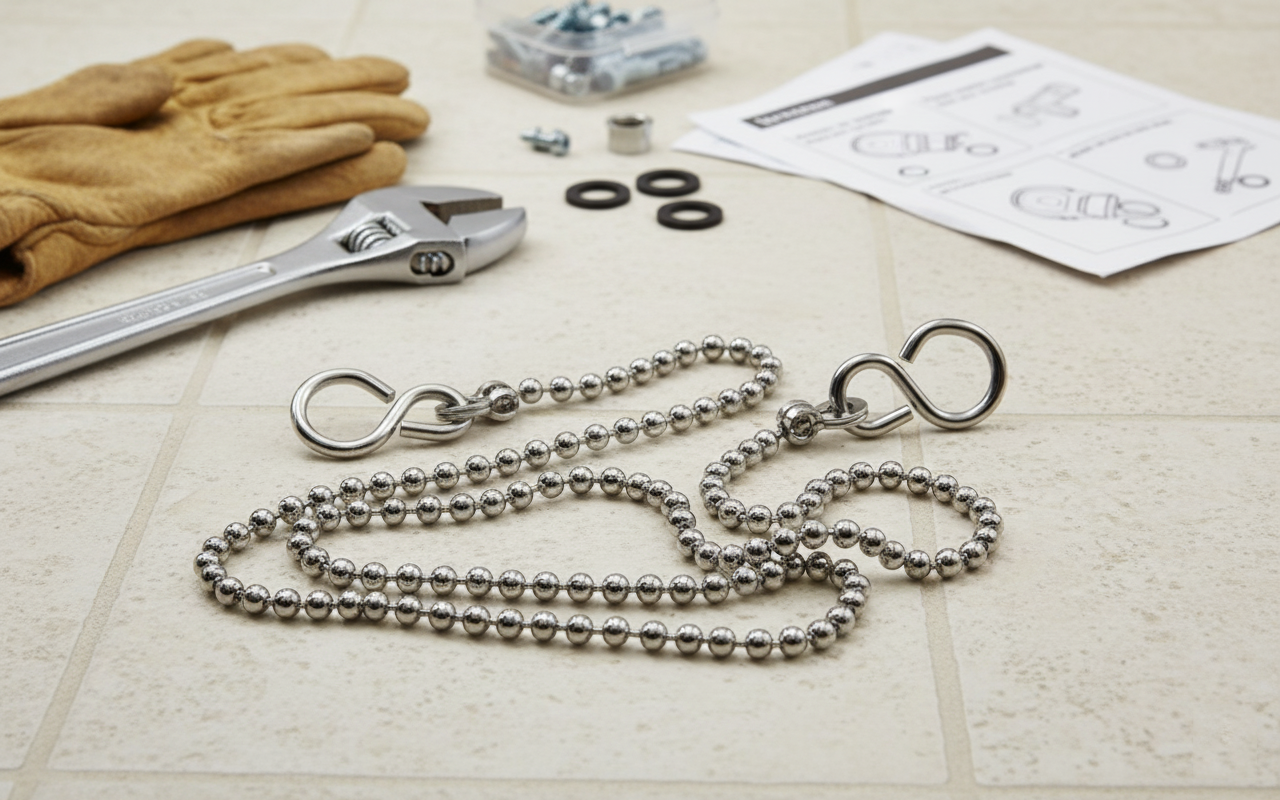 Chrome Sink Basin Bath Ball Plug Chain Replacement with S Hook Ends 12 ...