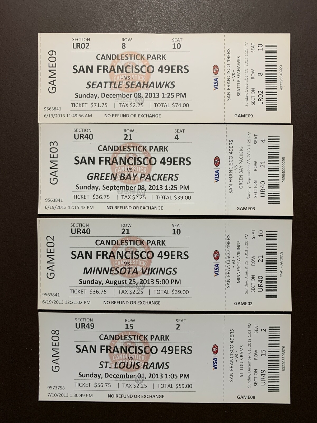 San Francisco 49ers 2013 NFL ticket stubs -Candlestick Park- ONE TICKET ...