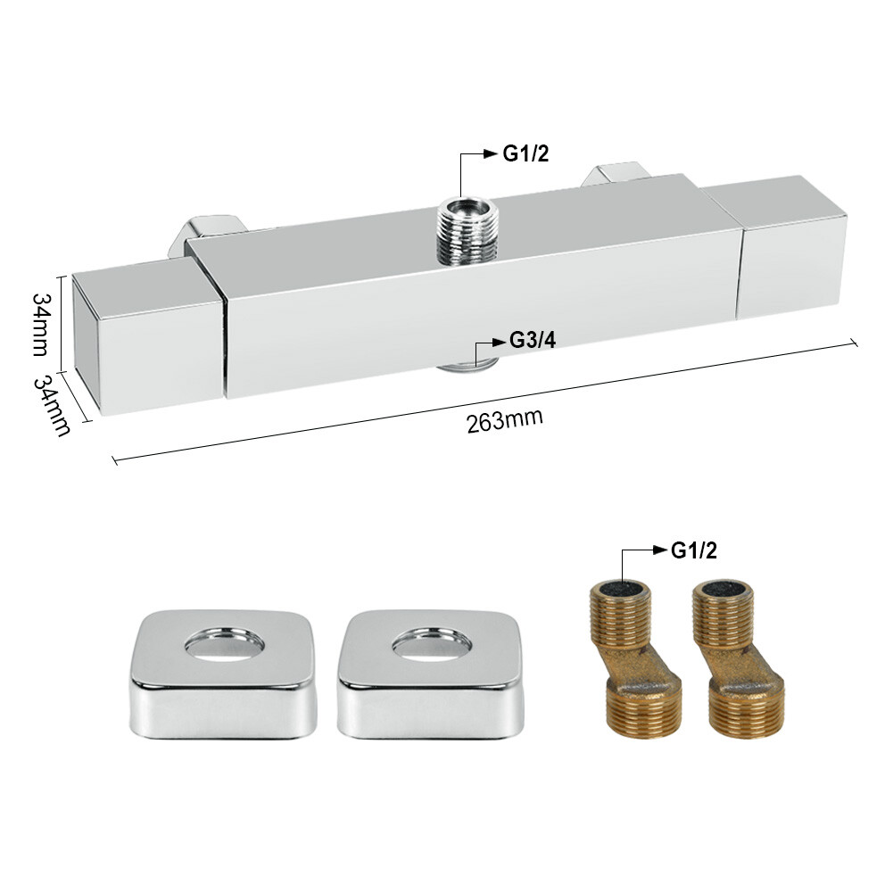 Square Thermostatic Shower Bar Mixer Valve Taps Chrome Bathroom Twin ...