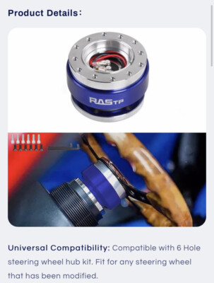 RAS TP Universal 6 Hole steering Wheel Quick Release Hub Adapter Blue ...