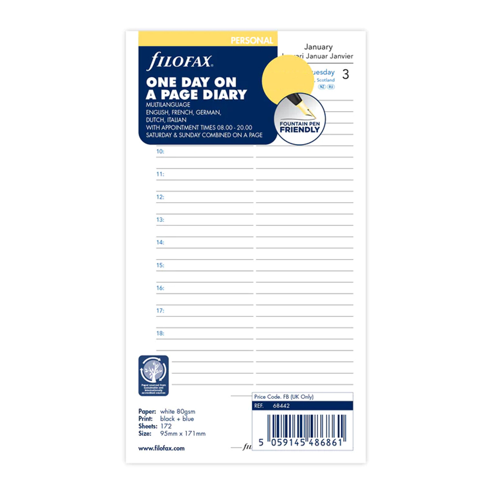 Filofax 2024 or 2025 Personal Size Diary Organiser Insert Refill FULL ...