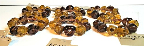 Set of 6 Bombay Co Amber Glass Beaded Napkin Rings New with Tags Wired ...