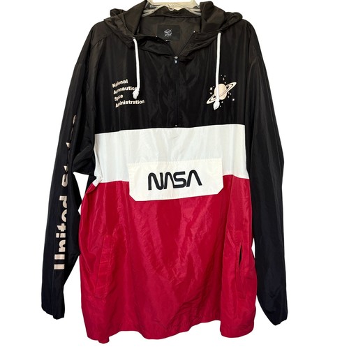 NASA Lightweight Windbreaker Anorak Jacket Mens XXL Black Red White USA ...