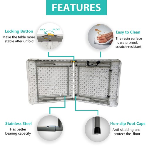 Folding Table 4/6/8 Foot, Foldable Table Adjustable Height Card Table ...