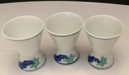 Set Of 3 Vintage Porcelain Sake Cups, Blue, Turquoise And White Made In ...