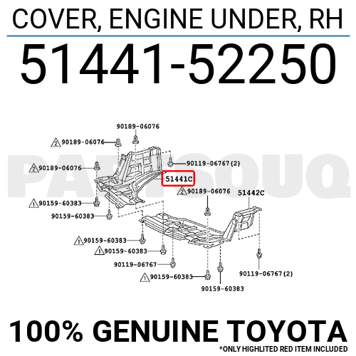 5144152250 Genuine Toyota COVER, ENGINE UNDER, RH 51441-52250 | eBay
