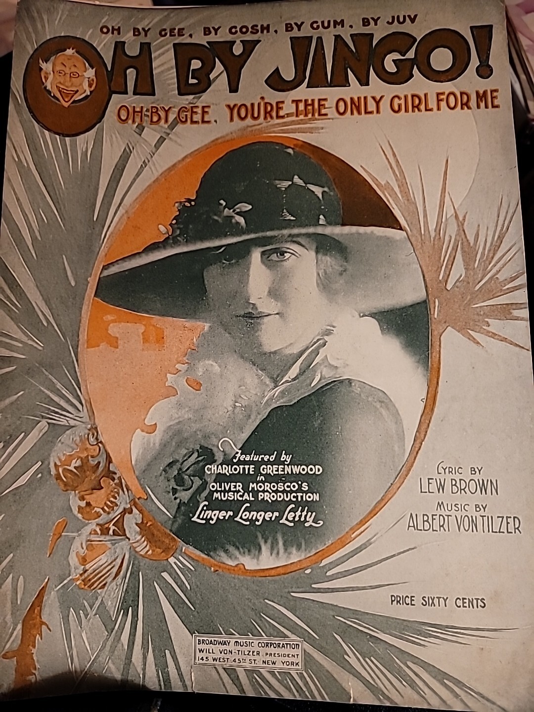 Oh By Jingo! Brown & Von Tilzer Cover Charlotte Greenwood 1919 Sheet ...