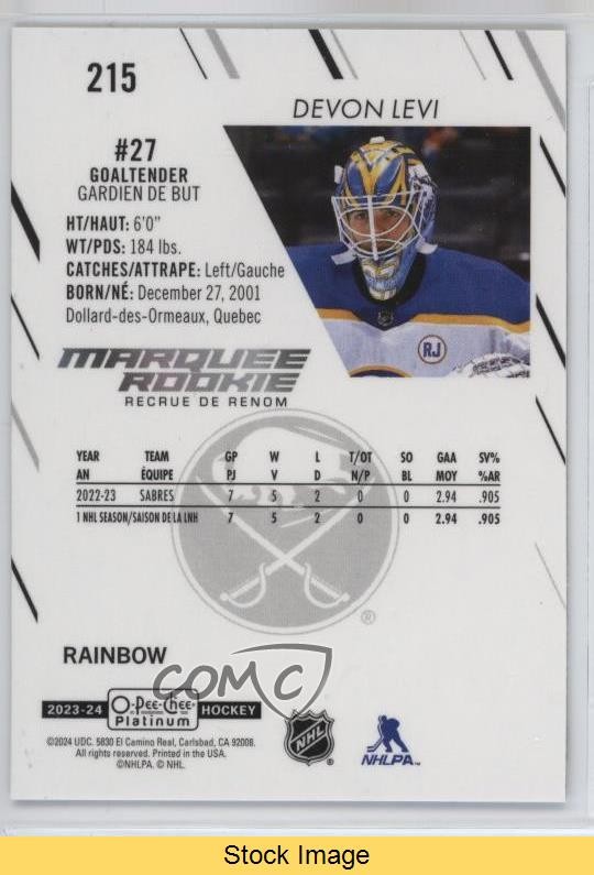2023-24 O-Pee-Chee Platinum Marquee Rookies Rainbow Devon Levi #215 ...