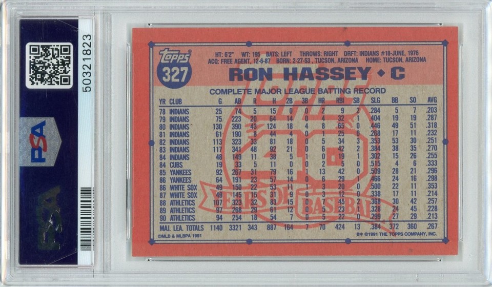 1991 Topps Desert Shield Ron Hassey PSA 9 Mint #327 Athletics Bold Back ...