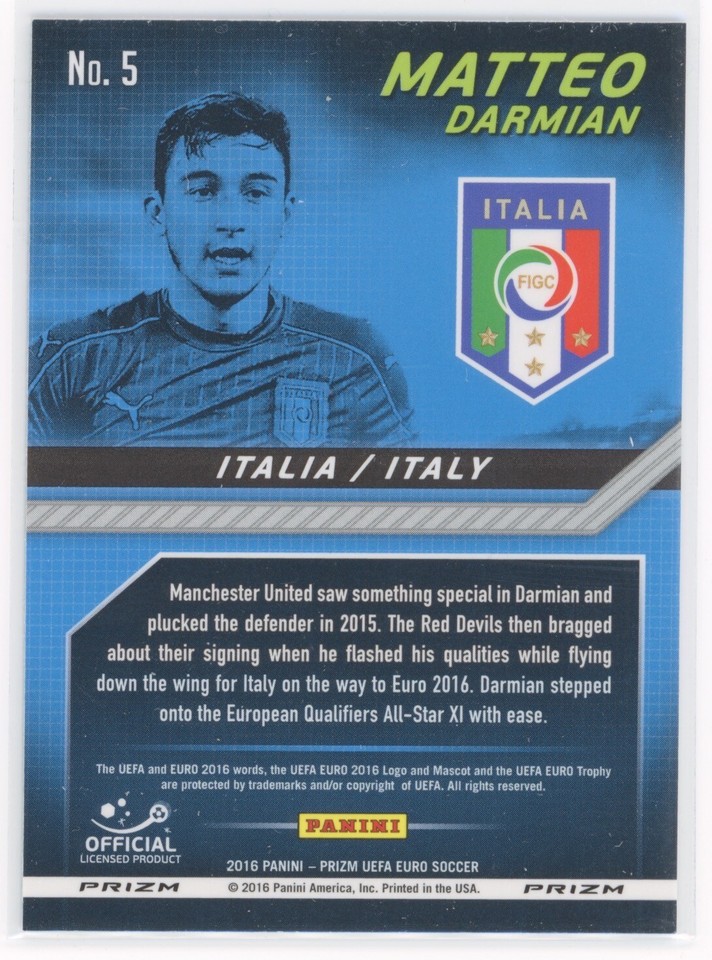 MATTEO DARMIAN 2016 PANINI PRIZM EURO SILVER ALL-QUALIFYING TEAM #5 | eBay