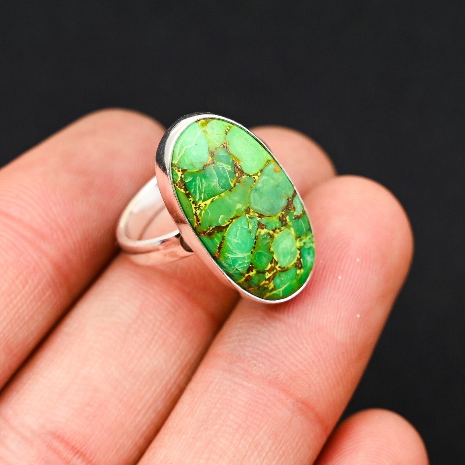 Natural Green Turquoise Gemstone Handmade 925 Sterling Silver Jewelry ...