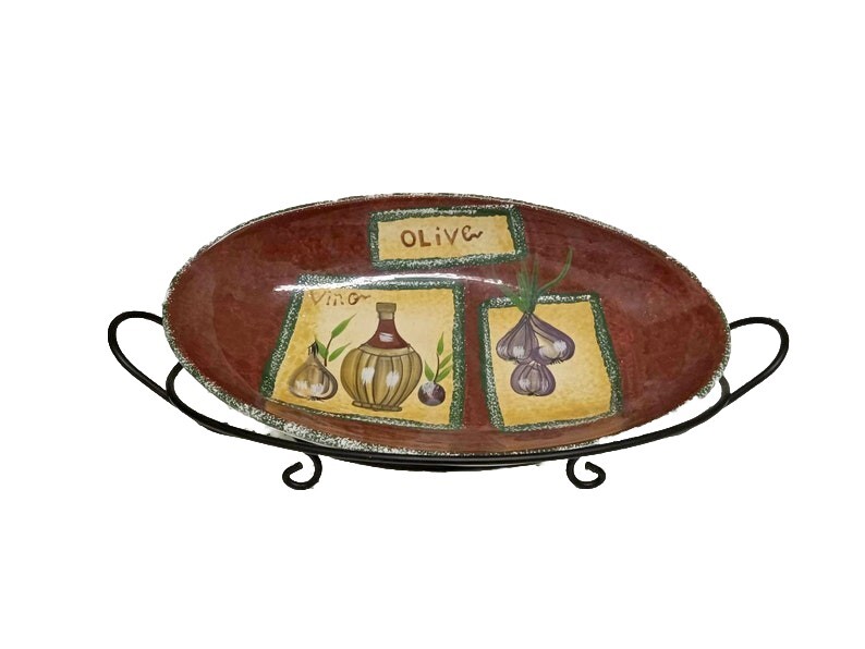 CLEARANCE** Parini Ceramic oval serving dish bowl metal stand A Taste ...