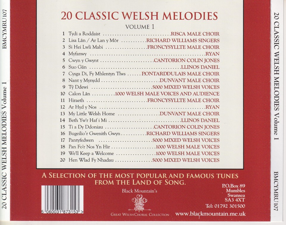 20 CLASSIC WELSH MELODIES Volume 1 (CD 2010) LLINOS DANIEL RISCA MALE ...