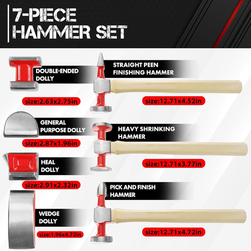 C&T 7 Piece Auto Body Repair Tool Hammer Dolly Set, Car Red | eBay