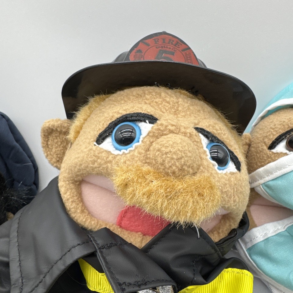 (4) Melissa & Doug Puppets Lot Firefighter, Chef, Police, Doctor Puppet ...