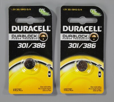 Lot of 2 Duracell Duralock Silver Oxide Battery Tab 301 386 D301 D-301 ...