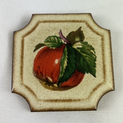 Red Apple Fridge Magnet Beige Ceramic Tile 2.25” Square | eBay
