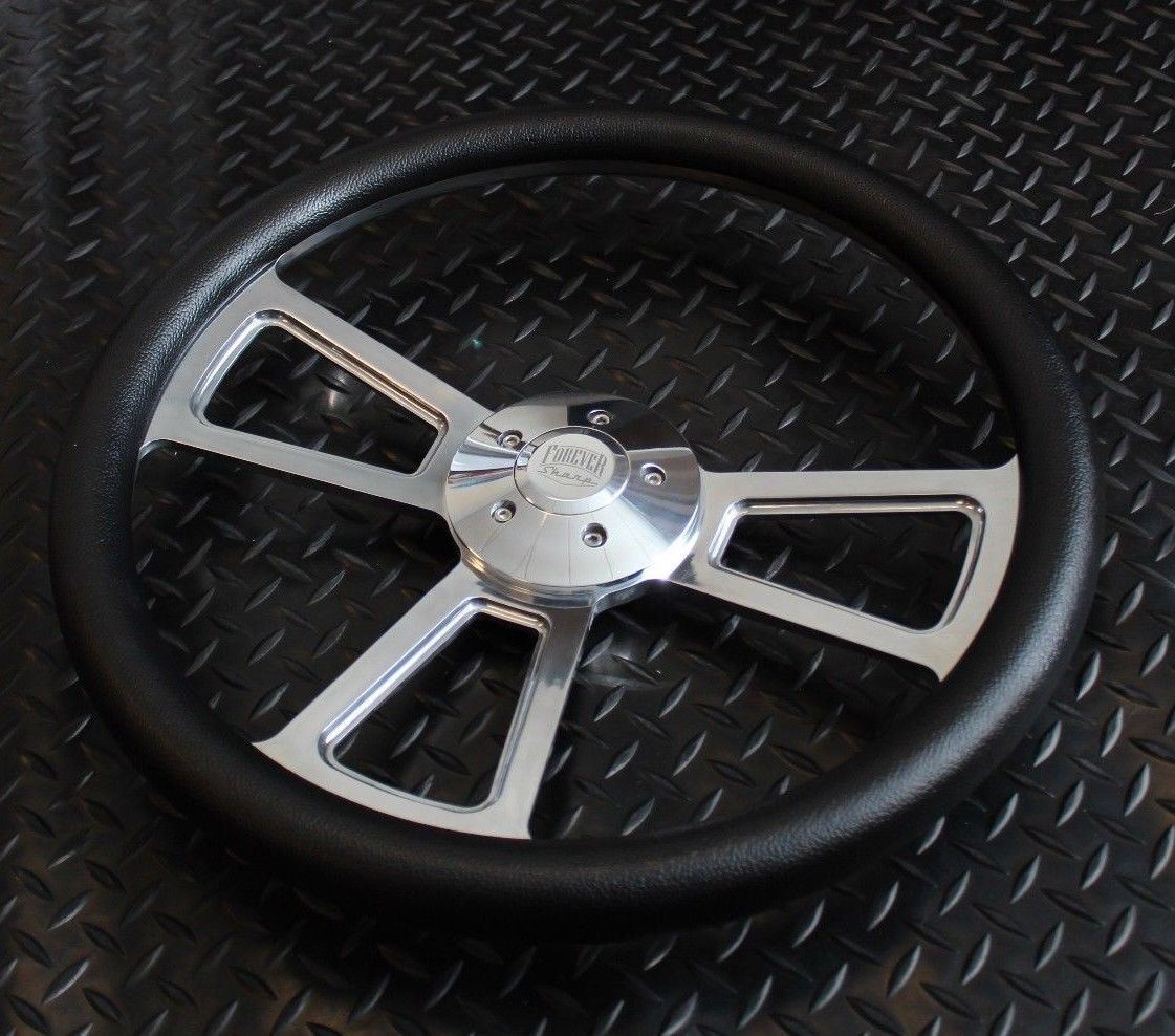 18 Inch Chrome/Polished Steering Wheel Big Rig Black Grip 5 Hole | eBay