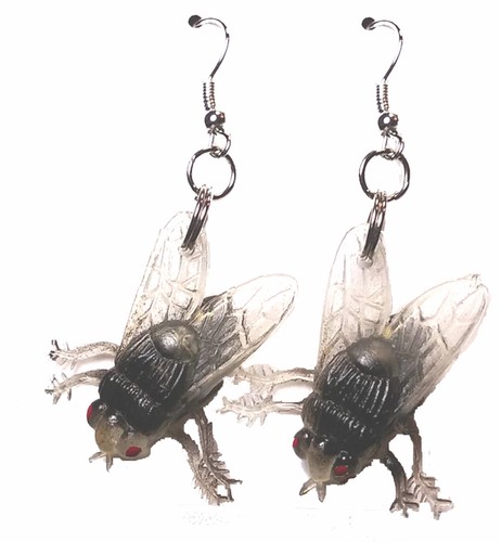 Realistic HOUSE FLY FLIES Funky EARRINGS Picnic Fishing Bug Horror ...
