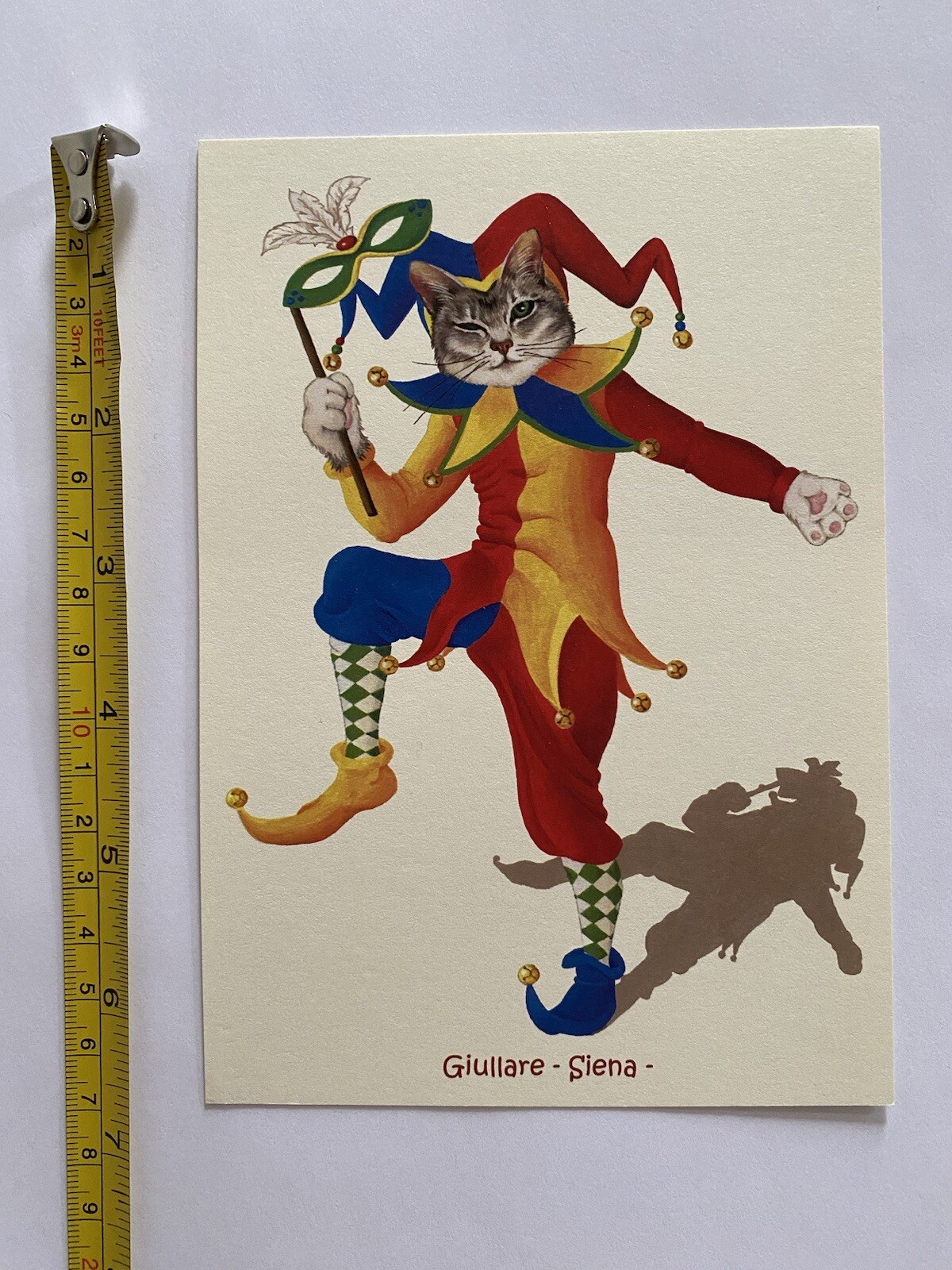 Cat Art Print Postcard Italian Jester Medieval Renaissance Red Blue ...