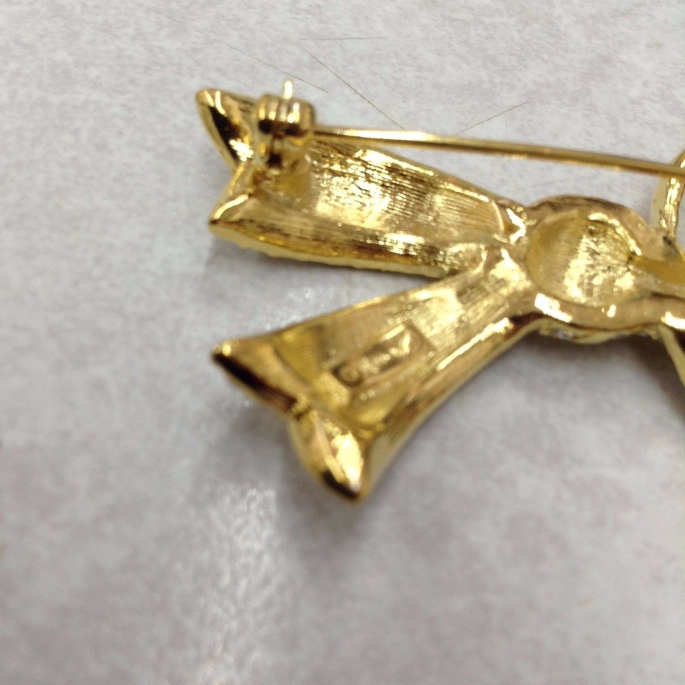 VINTAGE MONET BOW PIN TRIMMED IN RHINESTONES GOLDTONE | eBay