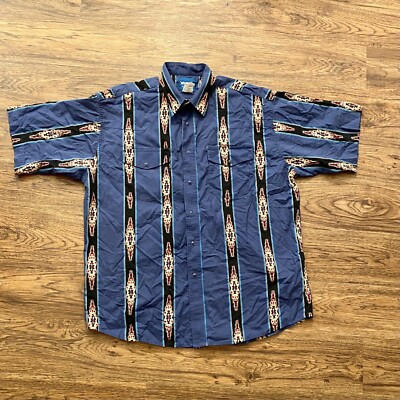 Wrangler Aztec Western Brushpopper Pearl Snap Vintage Shirt Mens XL ...