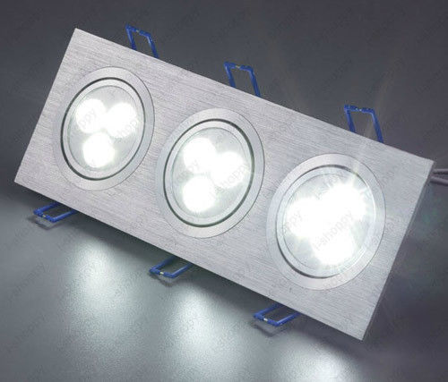 9W Rectangle Three-Head LED Lamp Ceiling Recessed Spot Light Fixture ...