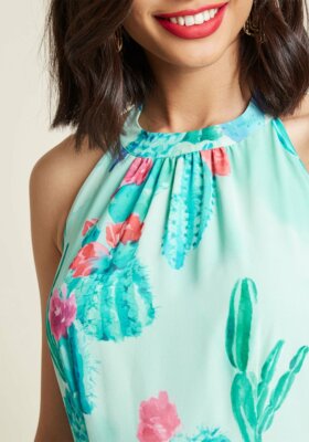 NEW - MODCLOTH Women's 'WHAT'S THE ZEAL?' CACTI PRINT Green CHIFFON ...