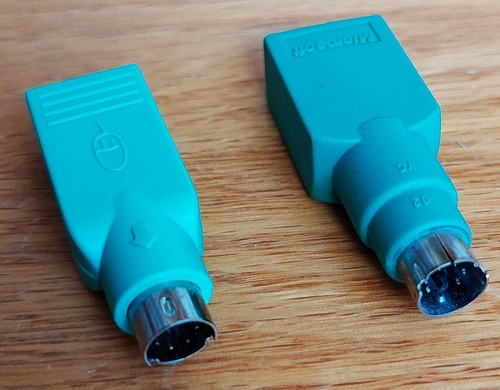 Pair of PS/2 female to USB 2.0 male adapters, one Microsoft, one ...