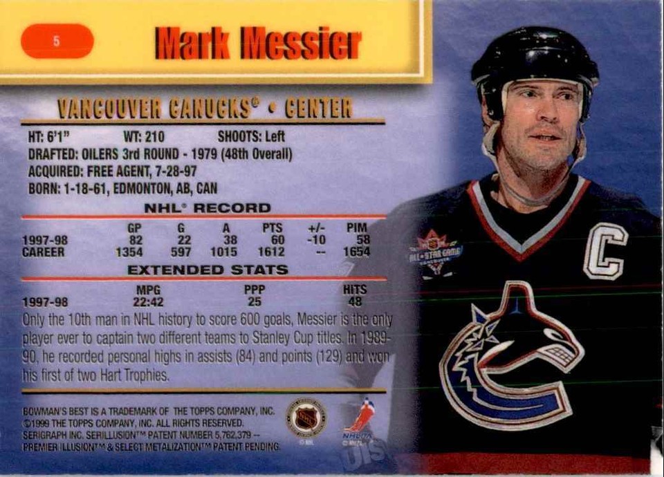 1998-99 BOWMAN'S BEST MARK MESSIER. VANCOUVER CANUCKS #5 | eBay