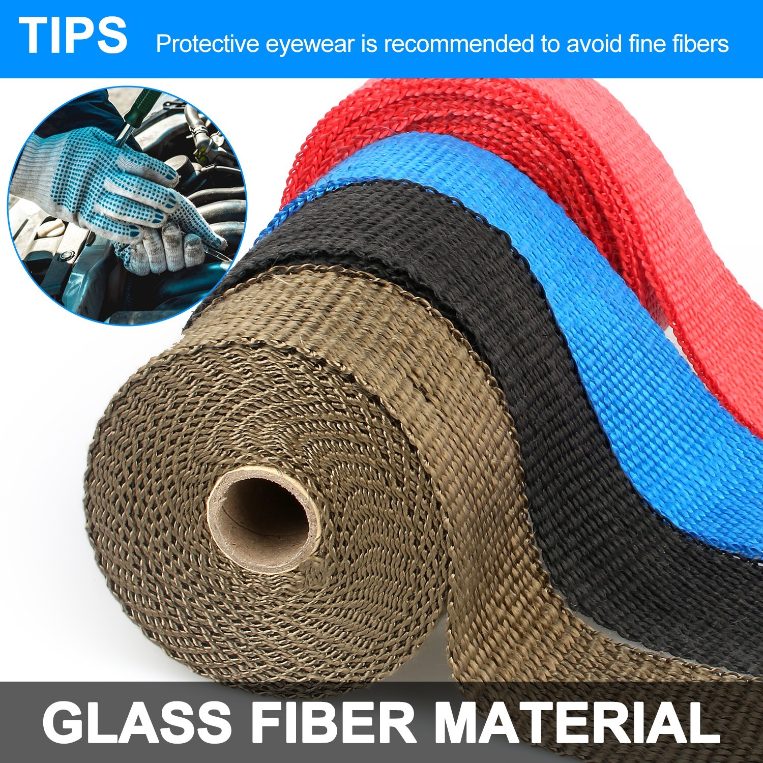 2in Roll Brown Exhaust Wrap Manifold Header Pipe Heat Wrap Tape with 4 ...