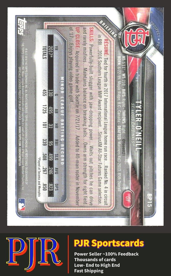 2018 Bowman #BP15 Tyler O'Neill St. Louis Cardinals Extra 35% Off 4+ | eBay