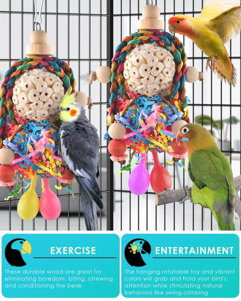 Conure Toys, 2PCS Bird Parrot Foraging Shredder Hanging Toys Sola Balls ...