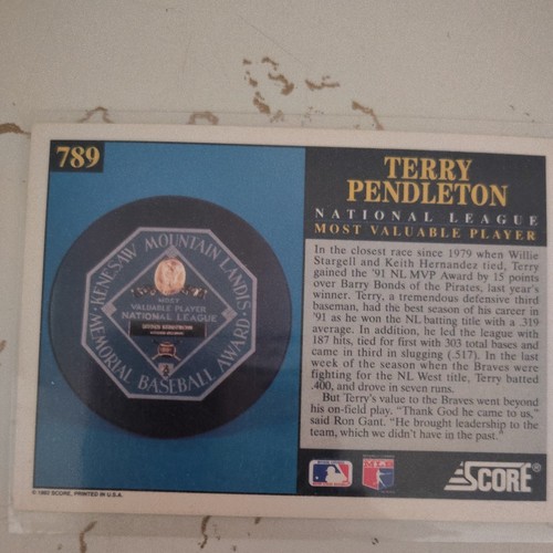 Terry Pendleton Autographed 1992 Score #789 MVP Baseball Card. | eBay