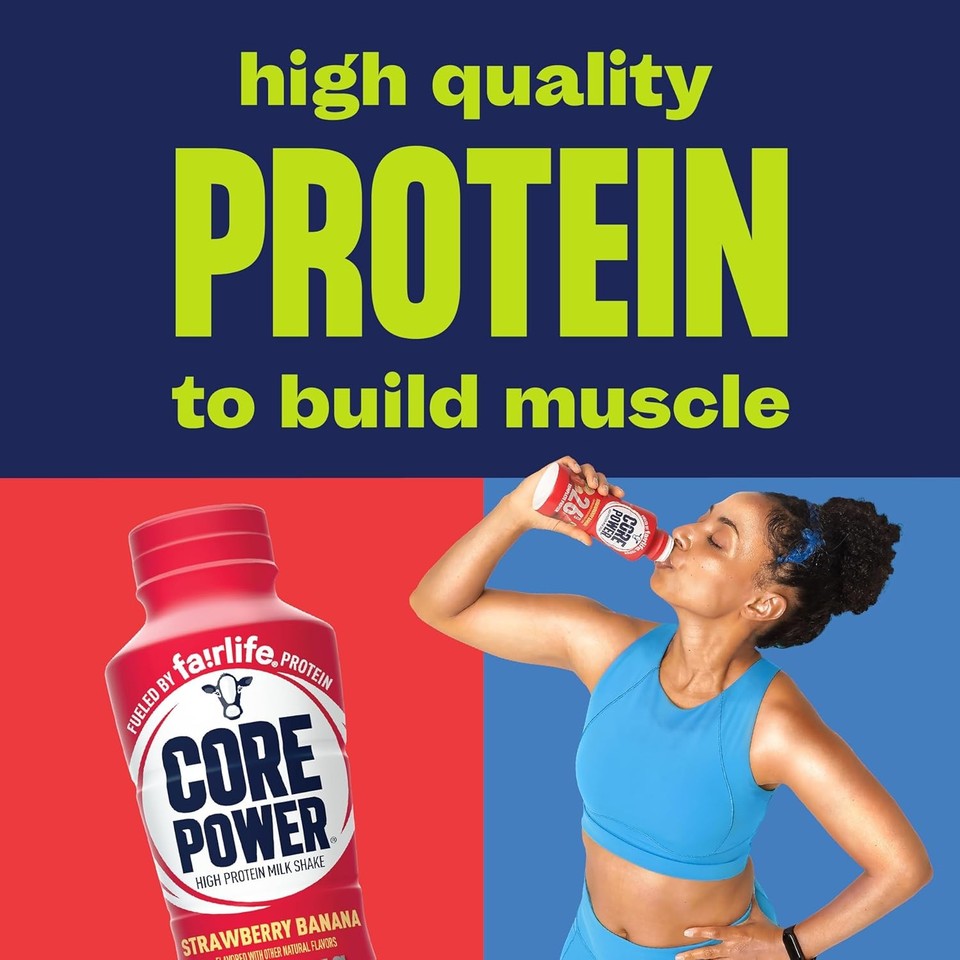 Core Power Protein Shake, Strawberry Banana, 26g Bottle, 14oz, 12 Pack ...