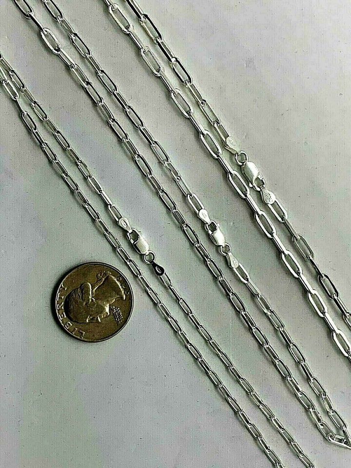 925 Sterling Silver Paperclip/Cable/Rolo Chain/Necklace 2.5mm,3mm&4MM ...