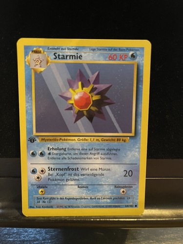 Pokemon Card Base Set GERMAN Starmie 64/102 1st Edition 💎Pack Fresh NM ...