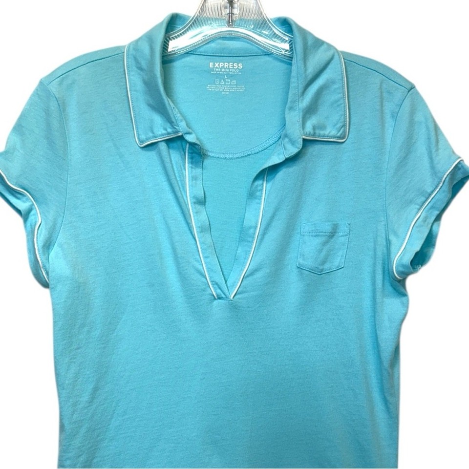 Express Mini Polo Shirt vintage aqua blue short sleeve V-neck women’s ...