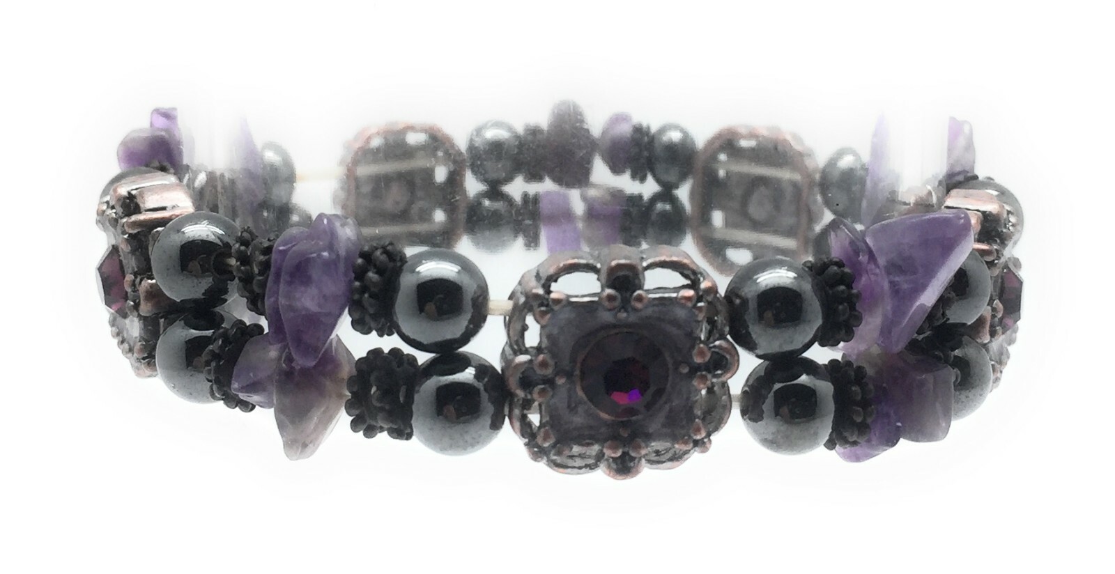 Purple Flower Crystals Magnetic Bracelet Hematite Bead Therapy Free ...