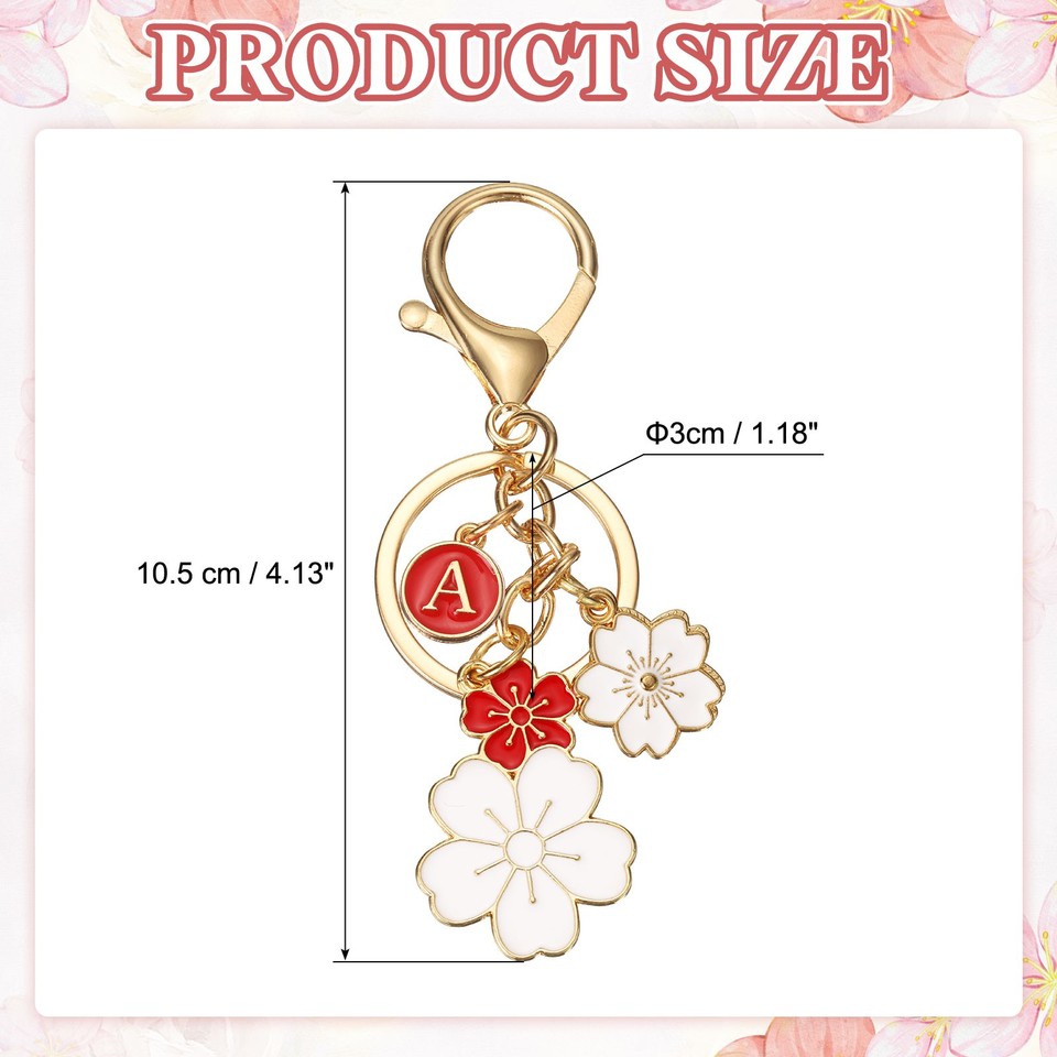 Initial Keychain Flower Charm Letter-A Key Chain Cute Cherry Blossom ...