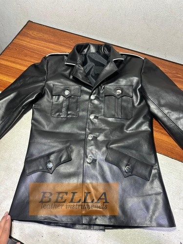men's real cow leather black tunic Coat Jacket Tunics Police Military ...