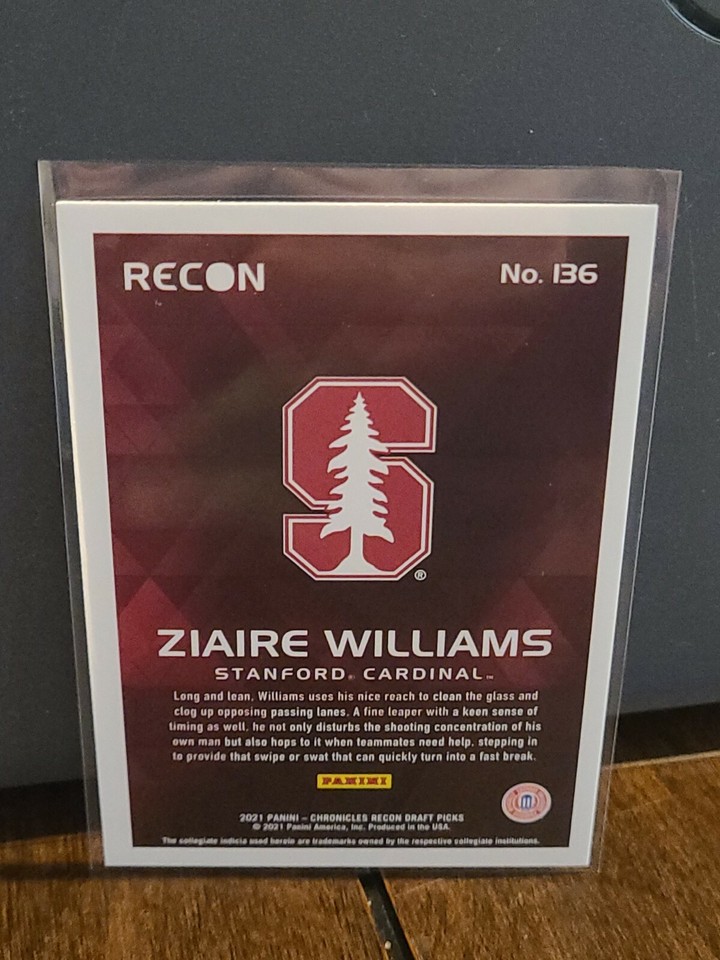 Zaire Williams 2021-22 Panini Chronicles Draft Rookie Recon Stanford ...