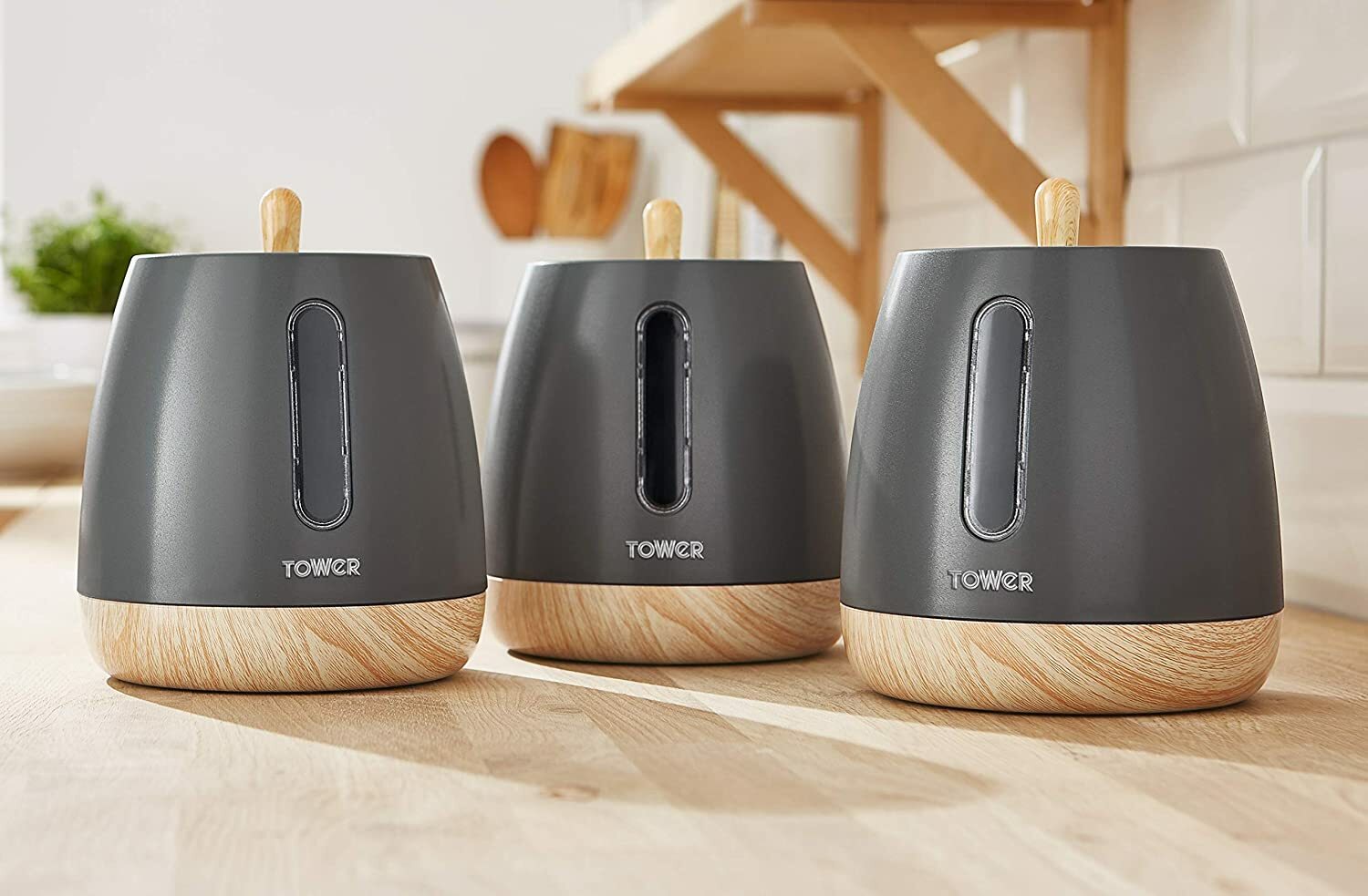 Tower T826031G Scandi Set of 3 Canisters, Grey with Wood Effect - Brand ...