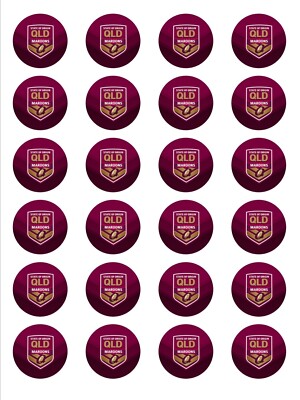 24 State of Origin Queensland Maroons Edible Icing Paper Cupcake ...