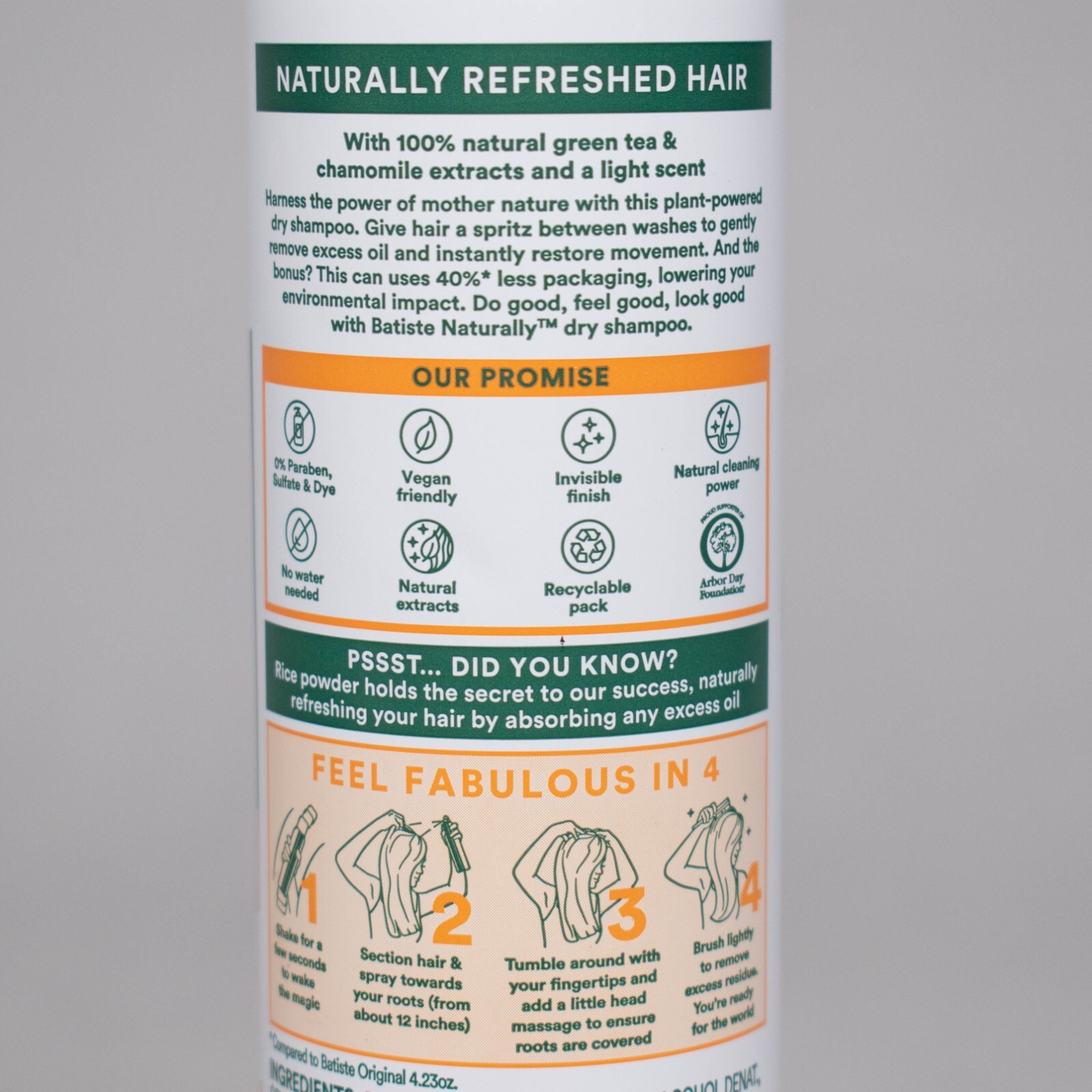 5X Batiste Naturally Plant Powered Dry Shampoo Green Tea And Chamomile ...