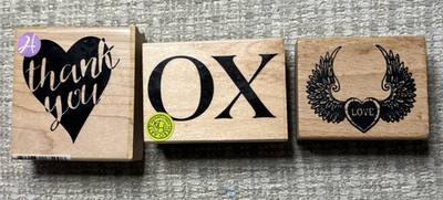 Hero Arts XO Wood Mounted Rubber Stamp Plus Love Heart Wings & Thank ...