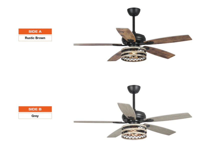 52" 5-Blade Reversible Ceiling Fan w/ Rem Ctrl in Rustic Brown or Gray ...