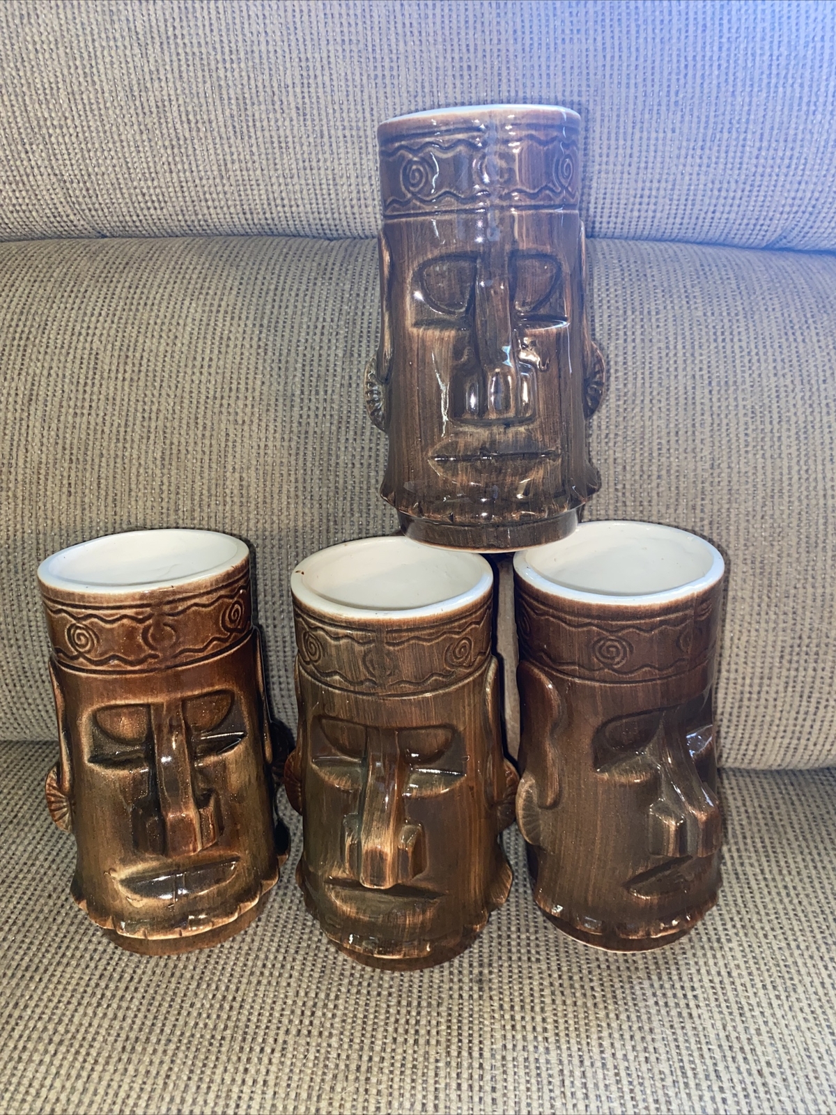 Vintage Tiki Mug Set of (4) Westwood Japan Brown Ceramic Hawaii Tiki ...