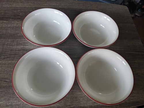 CORELLE SPLENDOR RED TRIM SOUP / CEREAL BOWLS 18 OUNCE NEW x 4 FREE USA ...