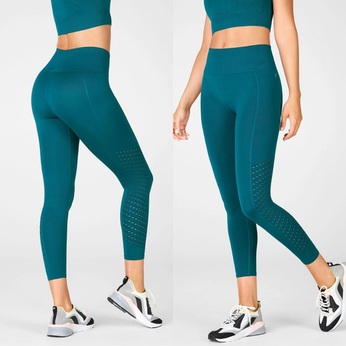Fabletics Sync Seamless High Waisted Perforated 7/8 Legging Fjord Blue ...